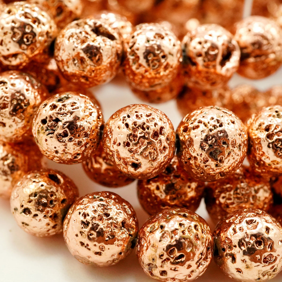 Lava Stone (Shiny Copper)(Electroplated)(Round)(6mm)(8mm)(10mm)(16"Str ...